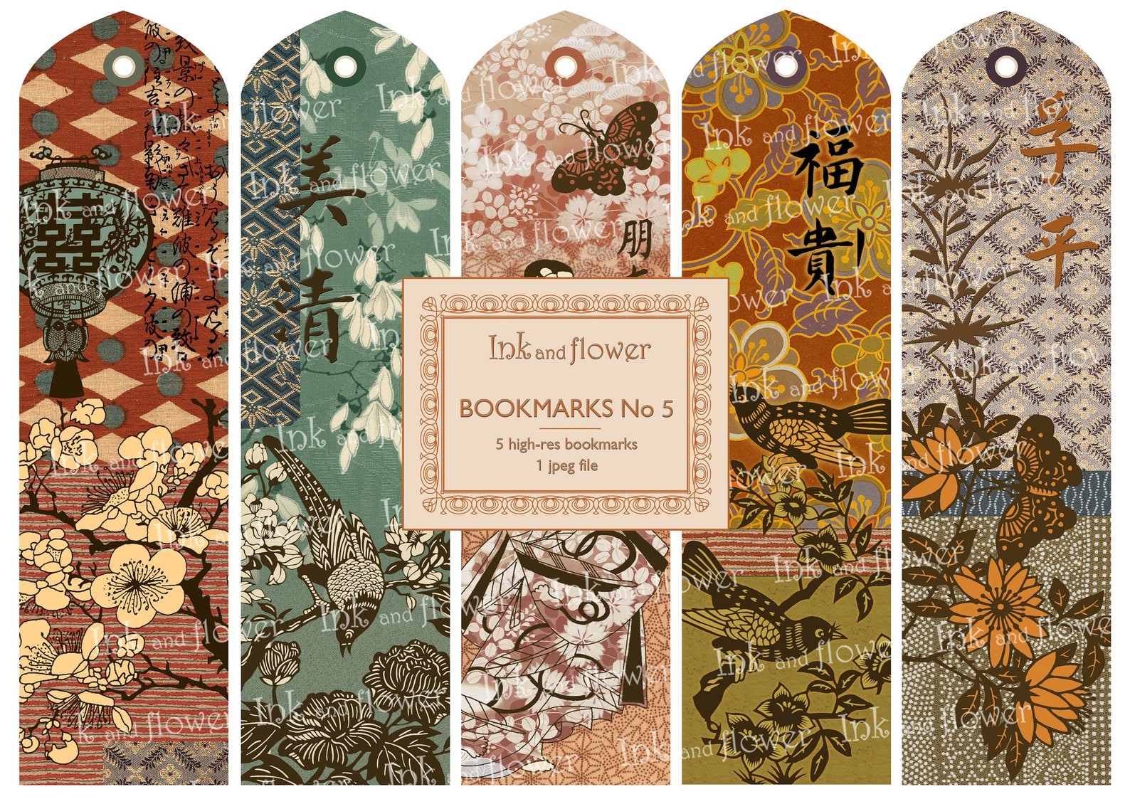 Far East. Digital Collage Bookmarks No 5. Instant Download, Digital ...