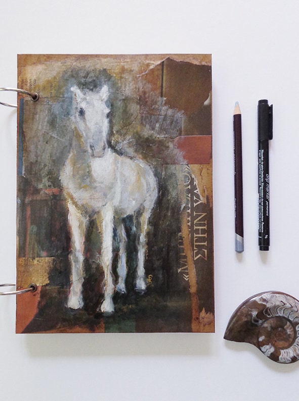 Mixed Media Sketchbook, Journal With Horse. Original Acrilic Painting ...