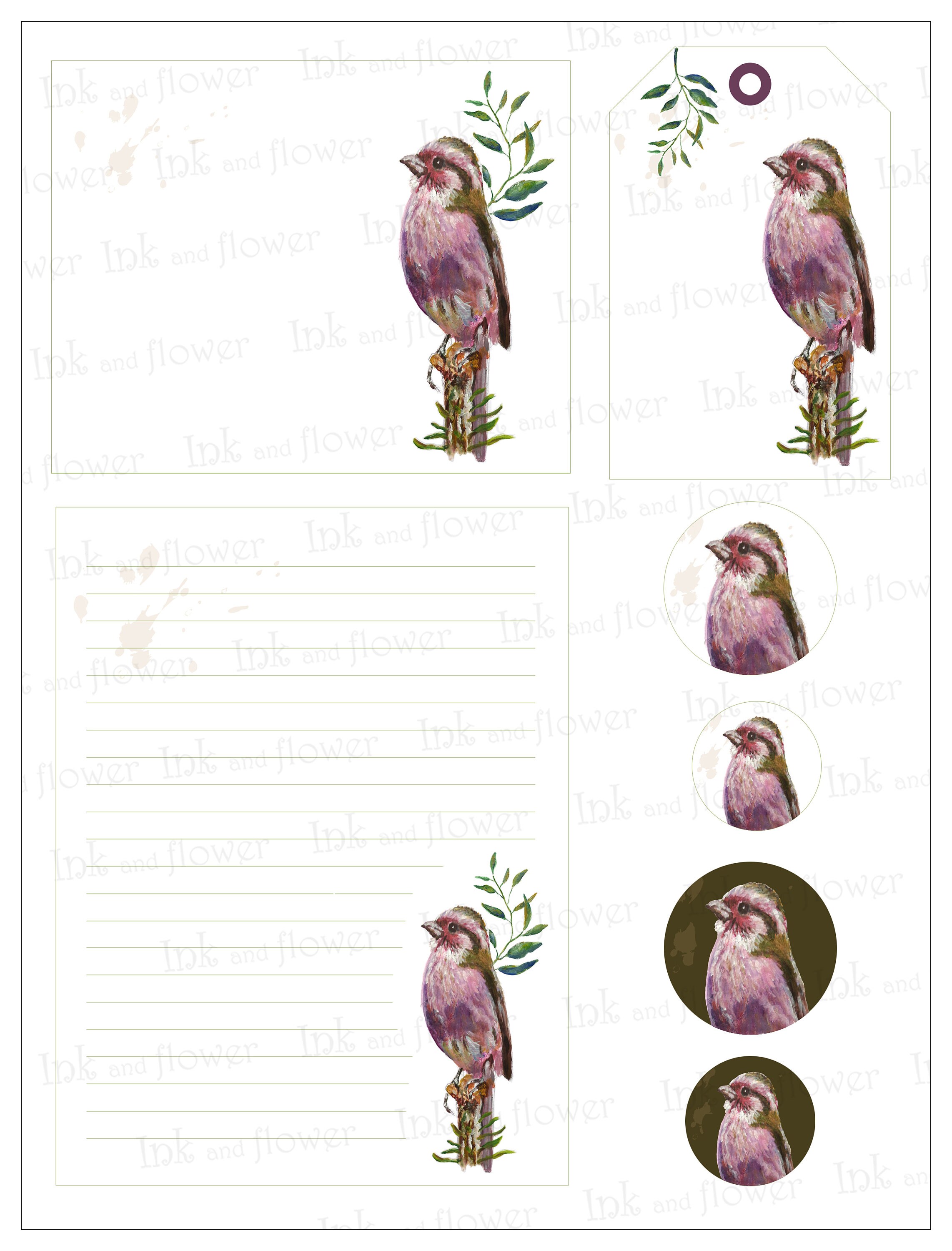 Buy Printable Stationary. Bird Letterhead and Ephemera. Instant ...