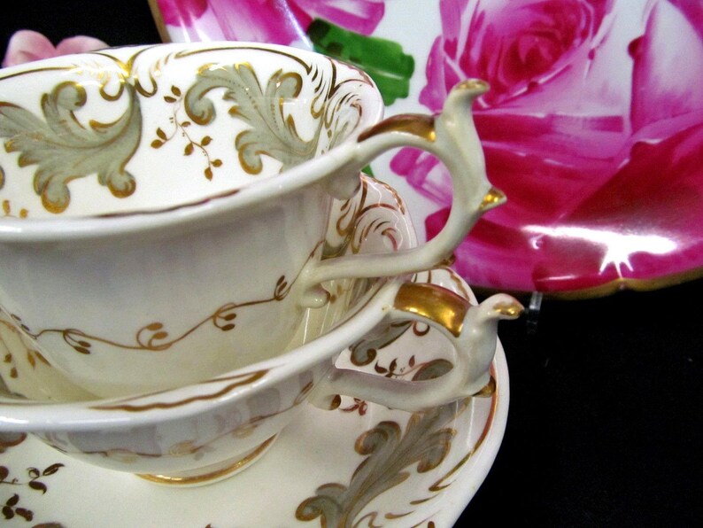 English Antique Rockingham Tea Cup and Saucer C.1838 Gray - Etsy