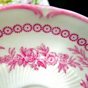 CAULDON Tea Cup and Saucer PINK Rose Swag Embossed Teacup Fancy Handle ...