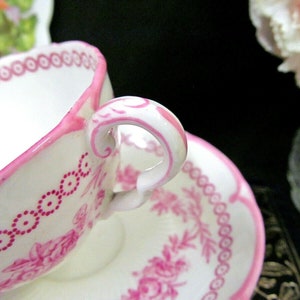 CAULDON Tea Cup and Saucer PINK Rose Swag Embossed Teacup Fancy Handle ...