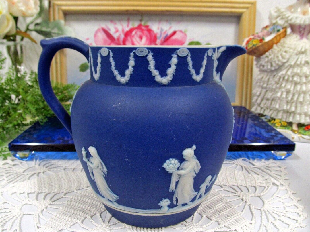 Antique Blue Wedgwood Pitcher Cobalt Blue Jasperware Cherubs Maidens - Etsy