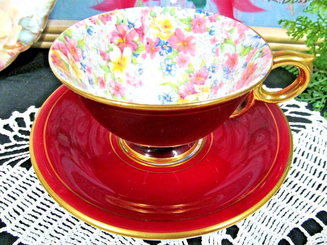 Royal Winton Tea Cup & Saucer Red Chintz Marion Pattern Teacup Best ...