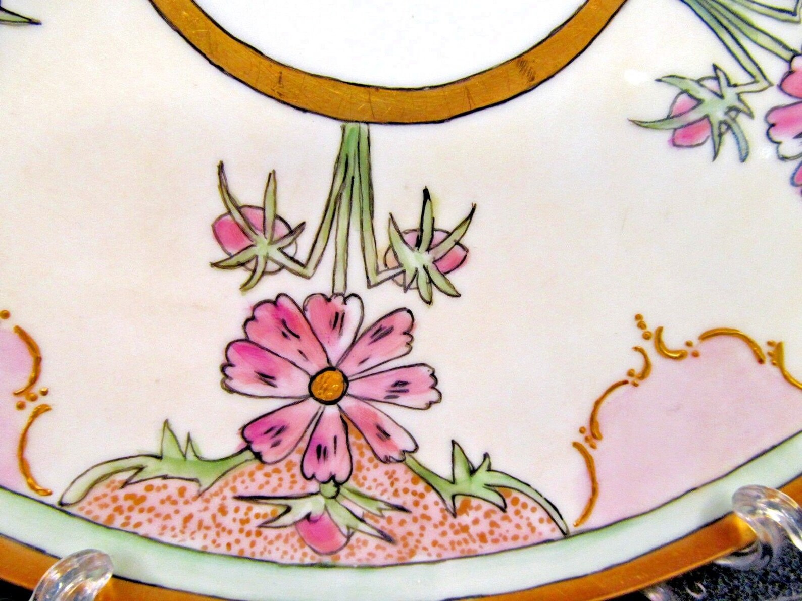 LIMOGES FRANCE Painted Pink Floral Blossom Raised Beaded Gold Gilt ...