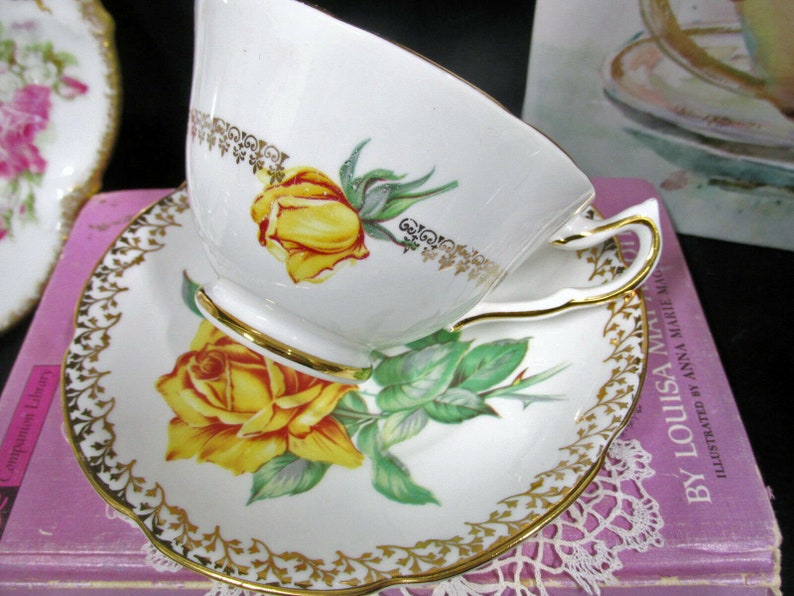COLLINGWOODS Tea Cup and Saucer Yellow Cabbage Rose Teacup - Etsy
