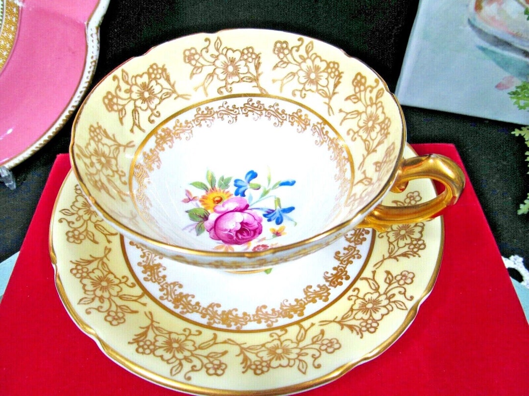 STANLEY Tea Cup and Saucer Yellow and Pink Rose and Floral Teacup ...