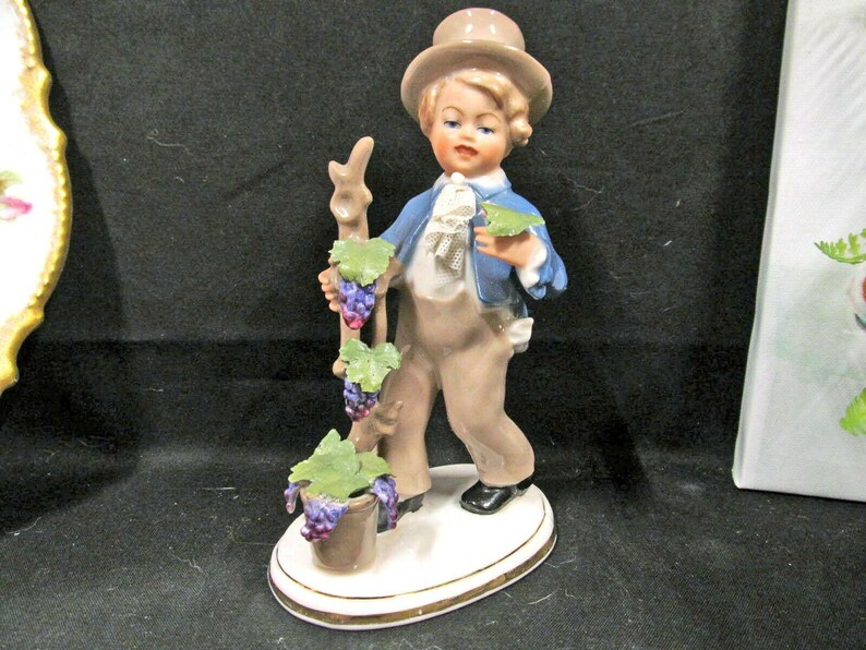 Antique GERMAN Figurine Man Dresden Grape Vine Leaves Boy With - Etsy