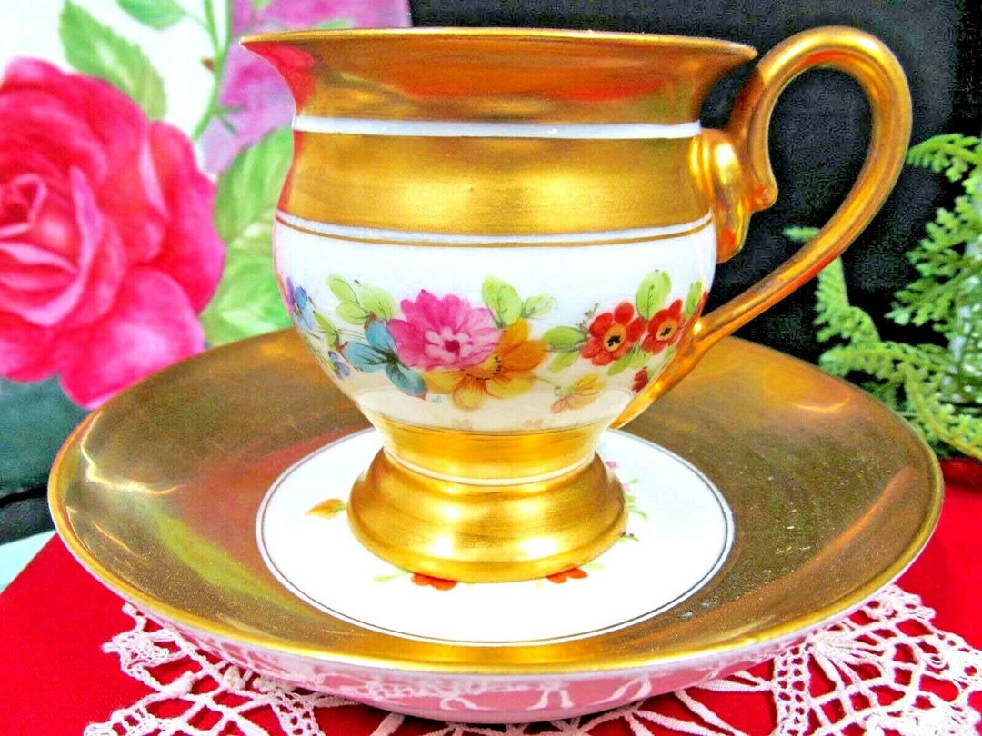 Old Paris France Tea Cup and Saucer All Gold Footed Painted - Etsy