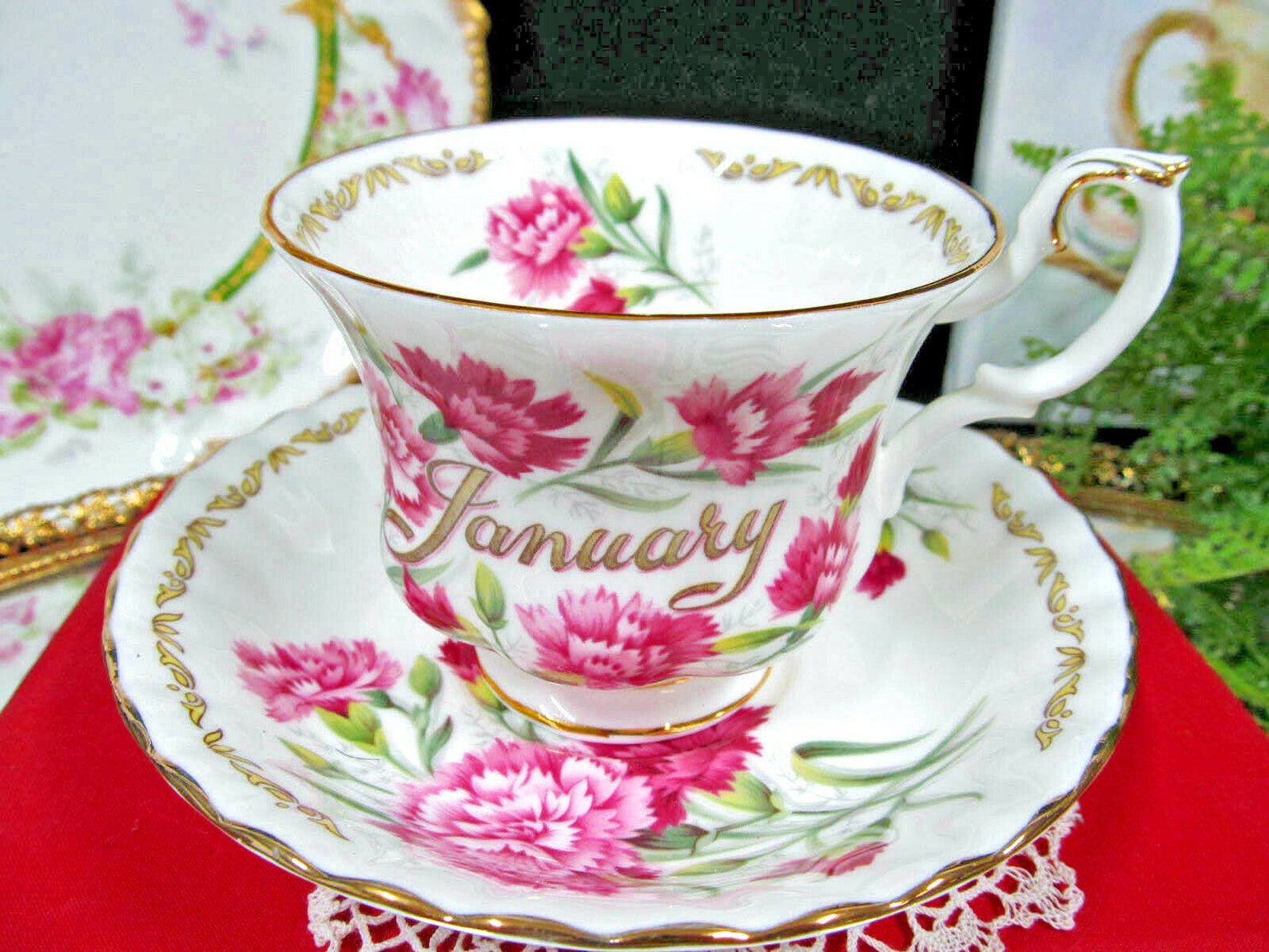 E & R GOLDEN Crown Tea Cup and Saucer January Carnation Teacup | Etsy
