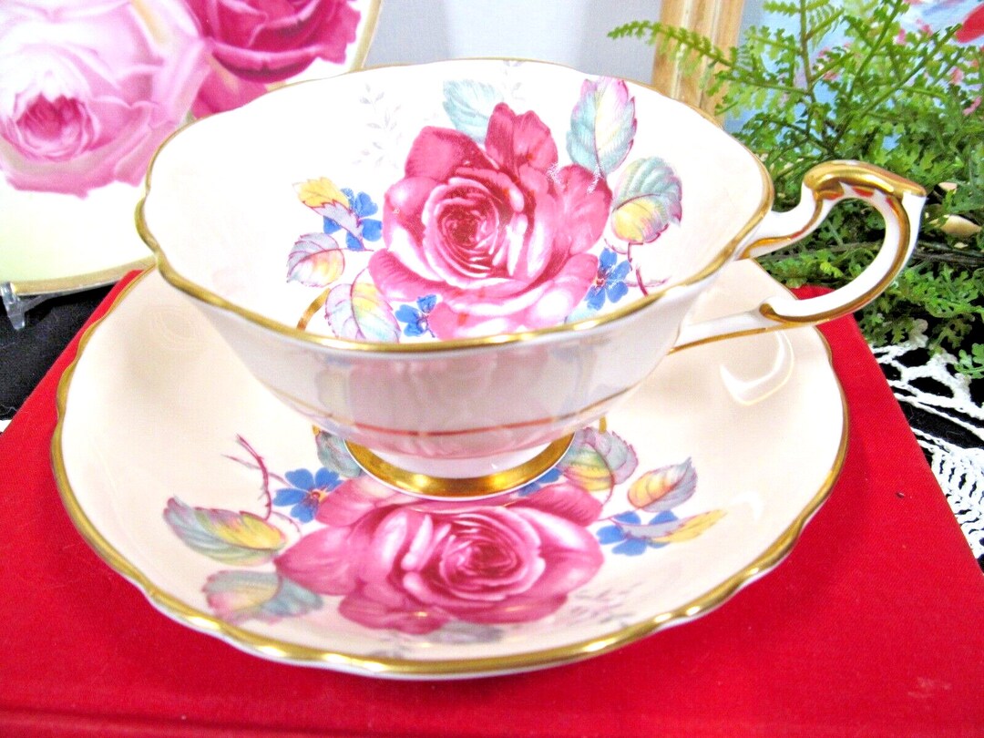 PARAGON Tea Cup & Saucer PINK Cabbage Rose Peach Teacup England 1950s ...