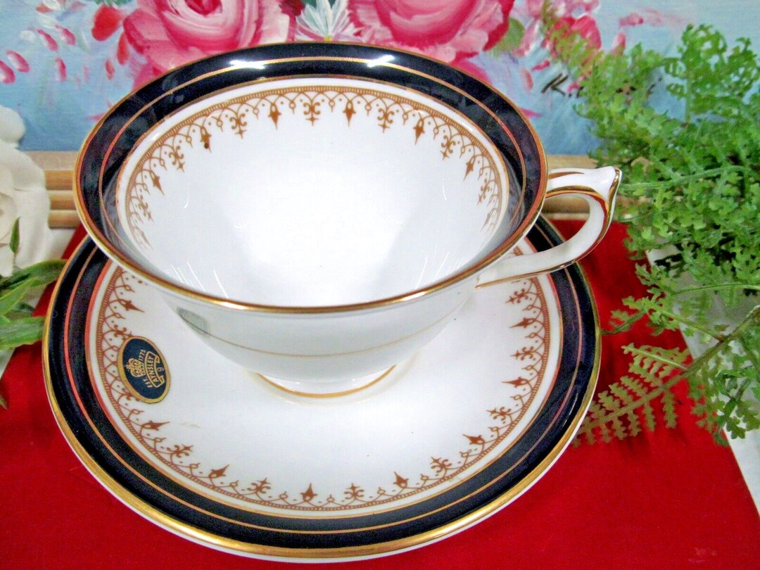 AYNSLEY Tea Cup and Saucer Cobalt Blue Leighton Pattern Teacup 1950s - Etsy