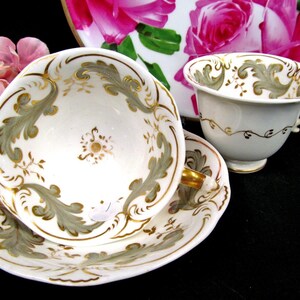 English Antique Rockingham Tea Cup and Saucer C.1838 Gray Scroll Teacup ...