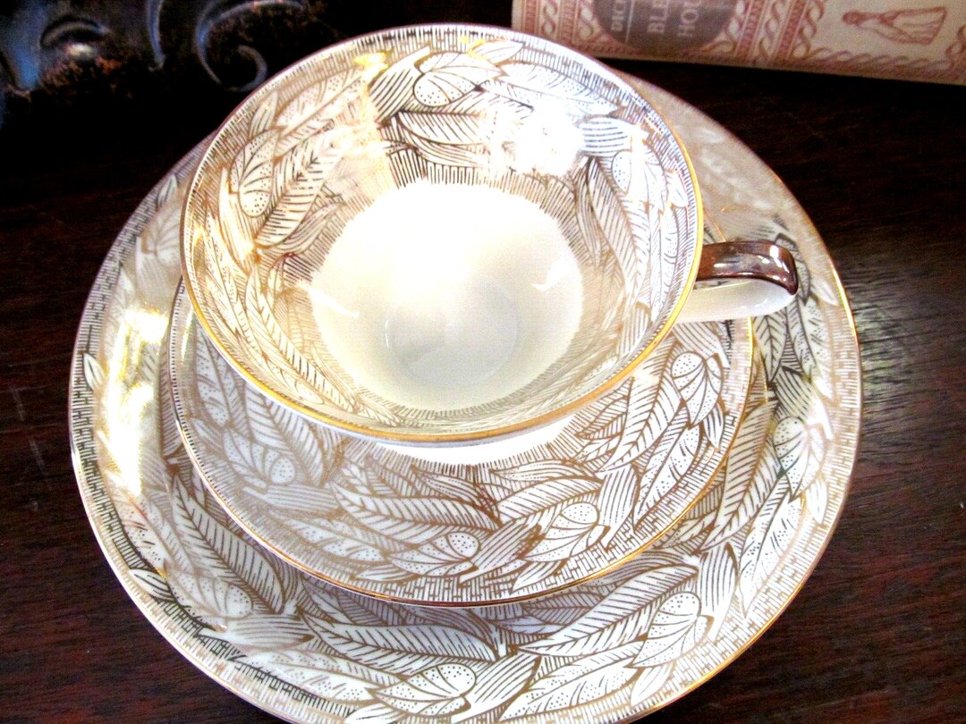 Bavaria Germany Tea Cup and Saucer Trio Foliage & Gold Gilt Teacup ...