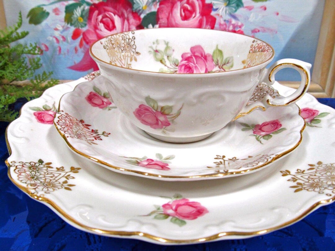 SCHUMANN Bavaria Germany Tea Cup and Saucer Trio Pink Rose Teacup - Etsy