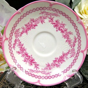CAULDON Tea Cup and Saucer PINK Rose Swag Embossed Teacup Fancy Handle ...