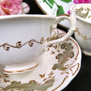 English Antique Rockingham Tea Cup and Saucer C.1838 Gray Scroll Teacup ...