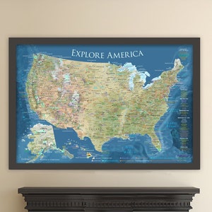 Landform Map of the USA and National Parks, Travel Tracker, Topo ...