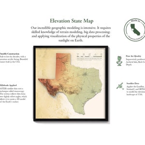 Texas Map Topographic Shaded Relief, Hydrology, Roads, Lakes, Rivers ...