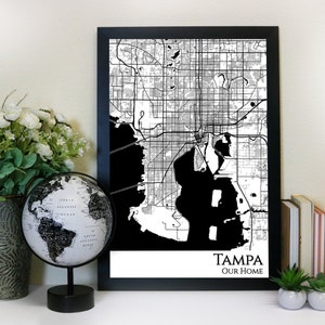 Tampa Florida Map - Framed Push Pin City Map Wall Art - Etsy