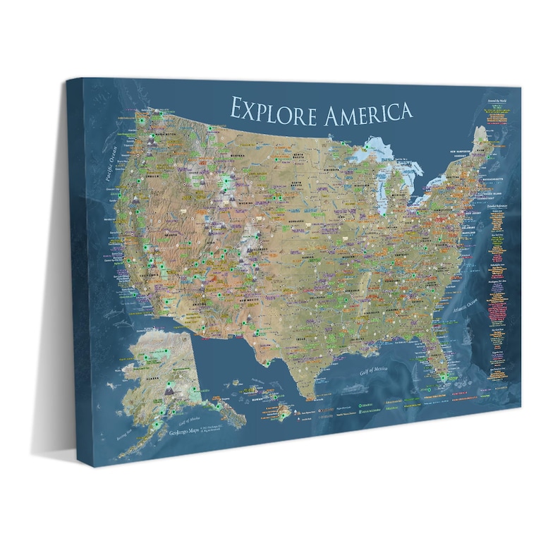 Landform Map of the USA and National Parks, Travel Tracker, Topo ...