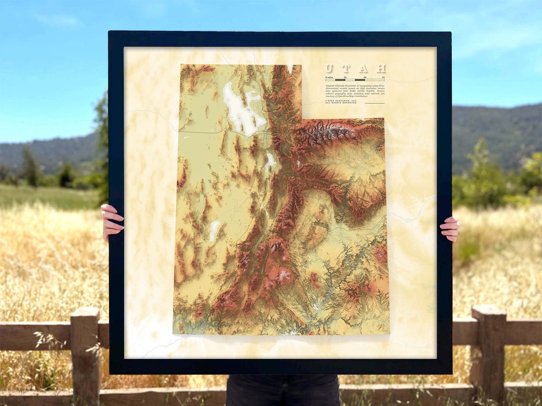 Utah Map Topographic Shaded Relief, Hydrology, Roads, Lakes, Rivers ...
