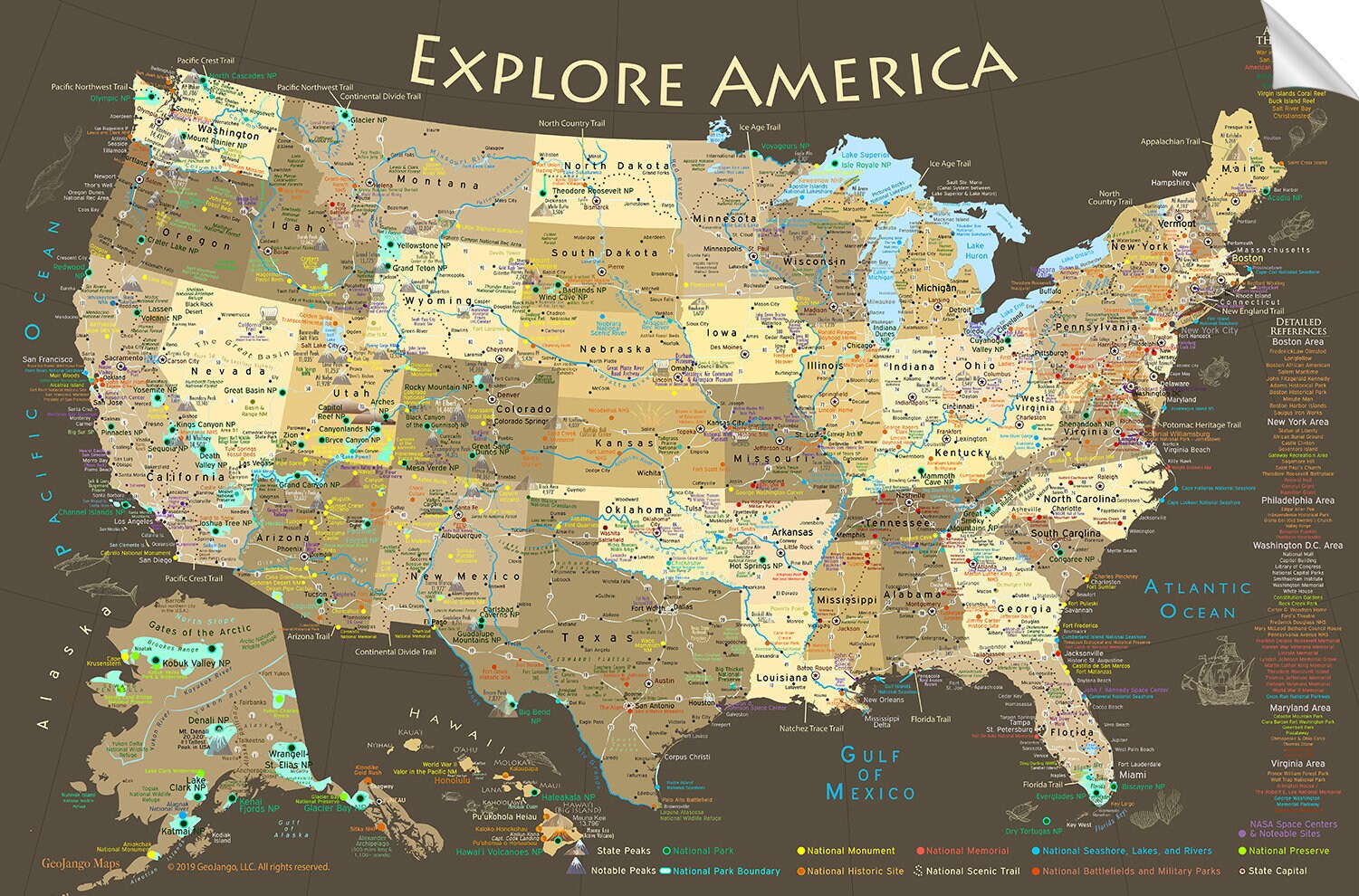 Giant USA Map Wall Paper, National Parks With Roads, United States Wall ...