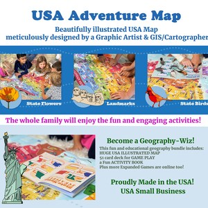 Large USA Map for Kids, Colorful Beautifully Illustrated Landmarks ...