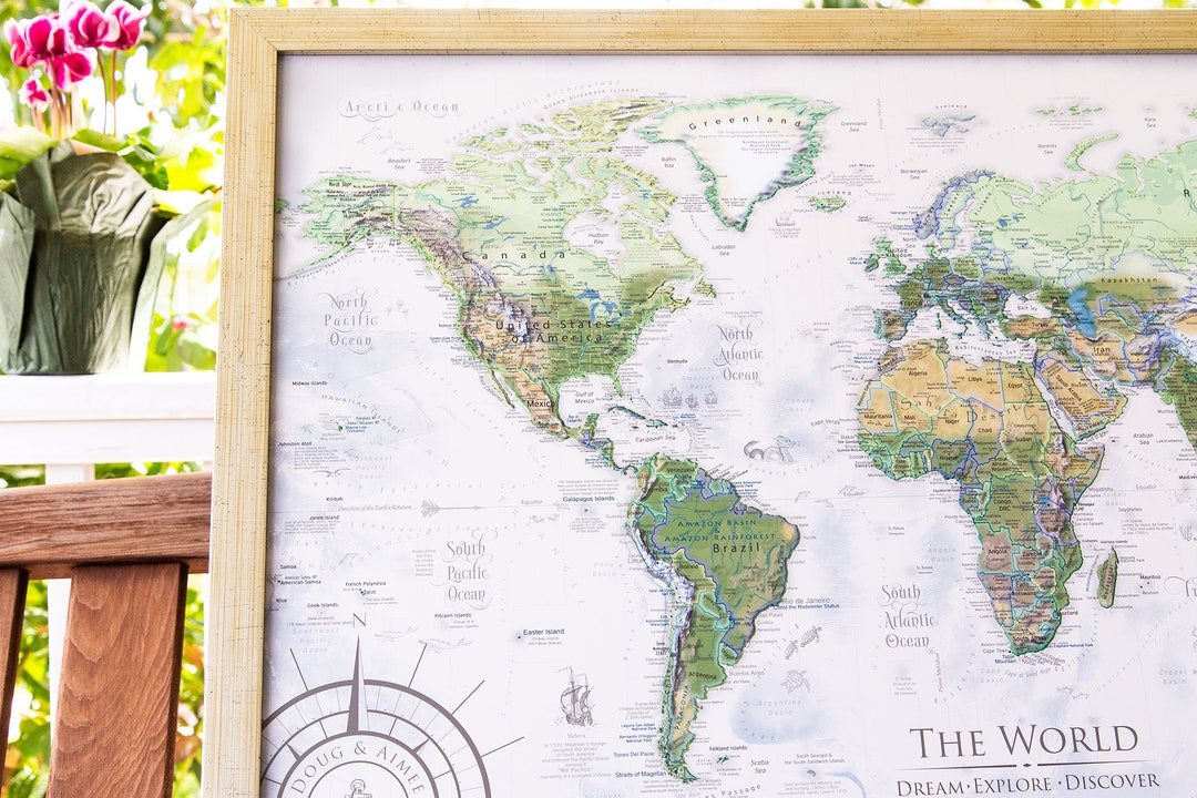 Personalized World Push Pin Travel Map Labeled for Exploration ...