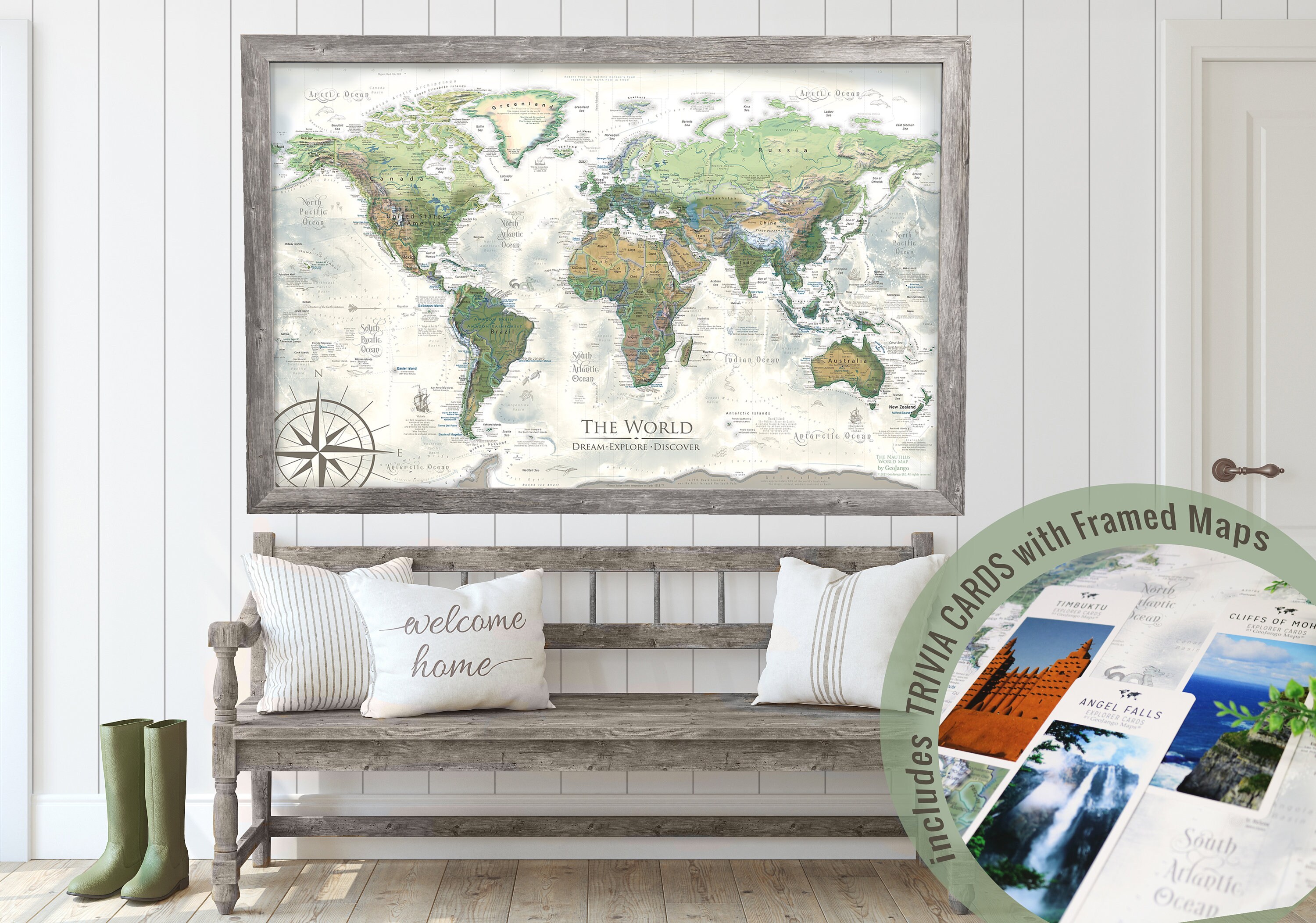 Nautilus World Map Push Pin World Map Wall Art With USA | Etsy India