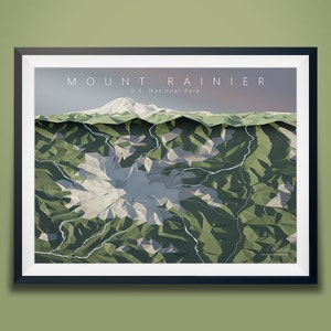 Mount Rainier National Park Map Art | Mt Rainier Elevation Map ...