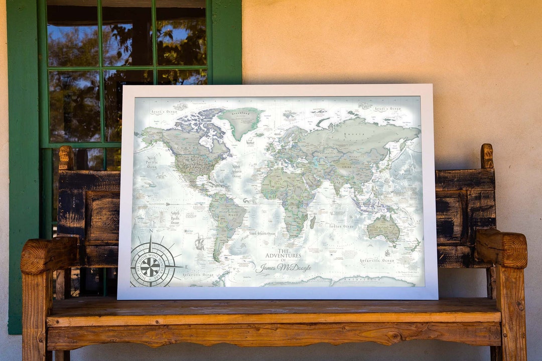 Large World Map, Framed Push Pin Map or Rolled Print, Detailed ...