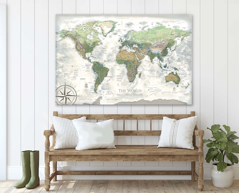 Nautilus World Map Push Pin World Map Wall Art With USA - Etsy