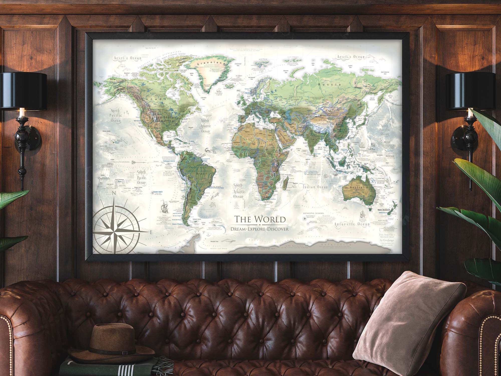 Nautilus World Map Push Pin World Map Wall Art With USA - Etsy Canada