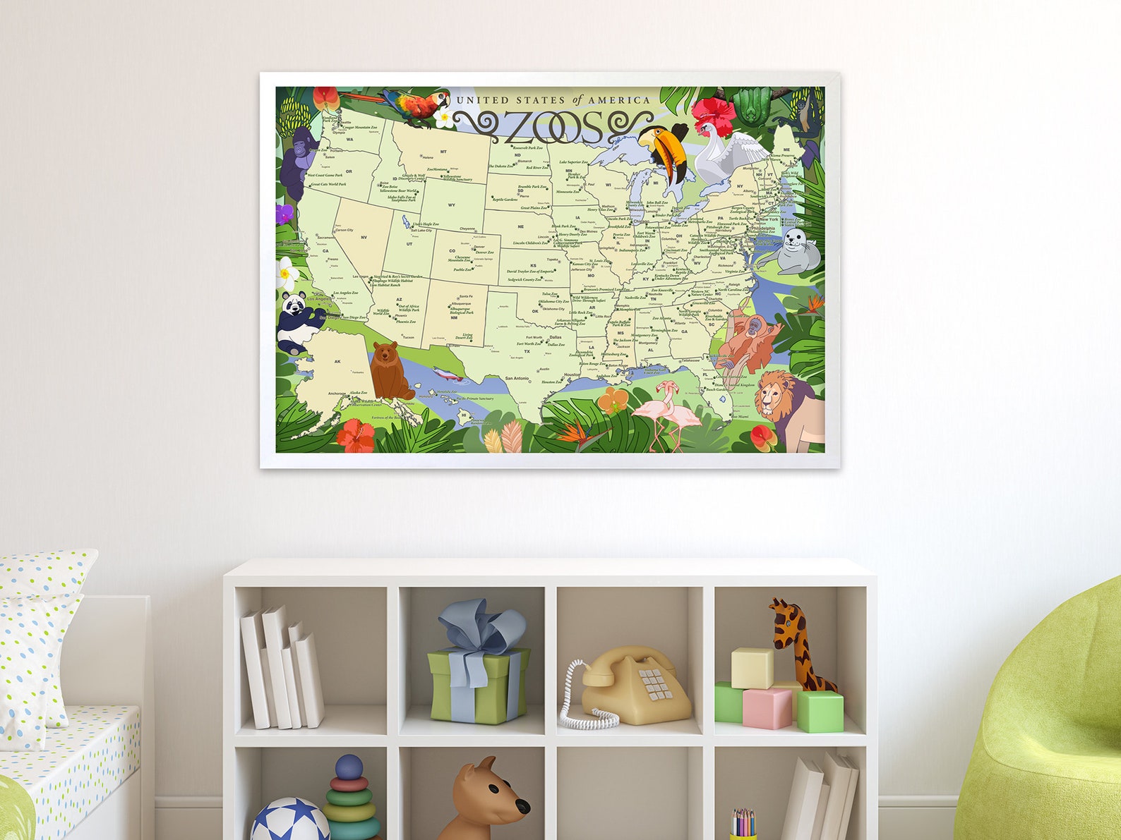 Top Zoos in the US Map Best Zoos Across America Animal and - Etsy