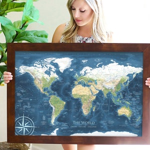 Personalized World Travel Map, Topographical With Blue Oceans, Natural ...