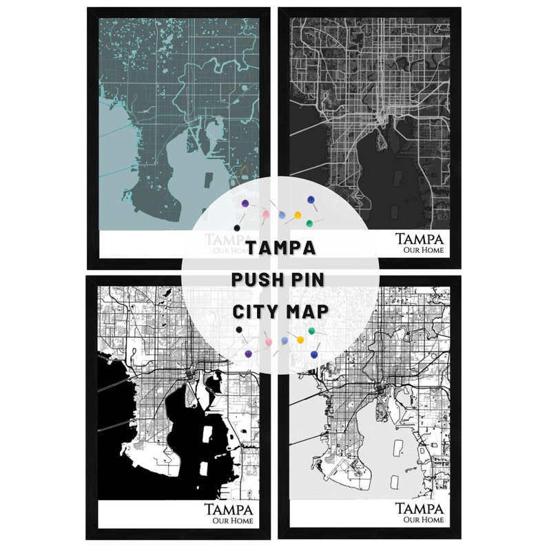 Tampa Florida Map - Framed Push Pin City Map Wall Art - Etsy