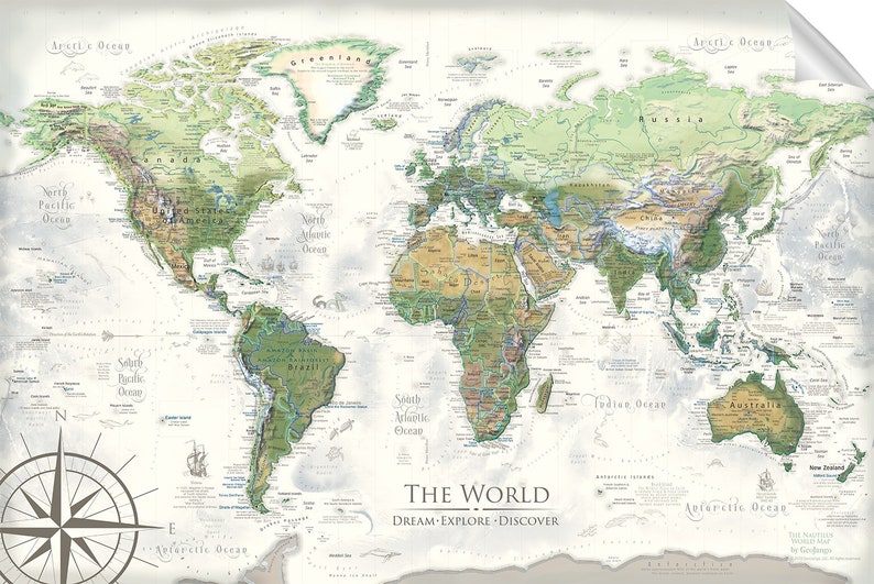 Wall Decal World Map Nautilus Wall Sticker Room Decor | Etsy