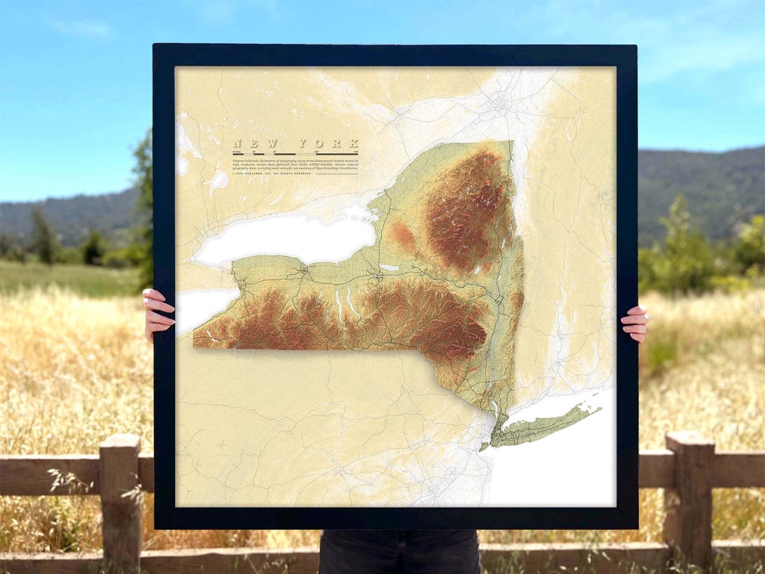 New York Elevation Map, Geography With Mountain Ranges Roads Lakes and ...