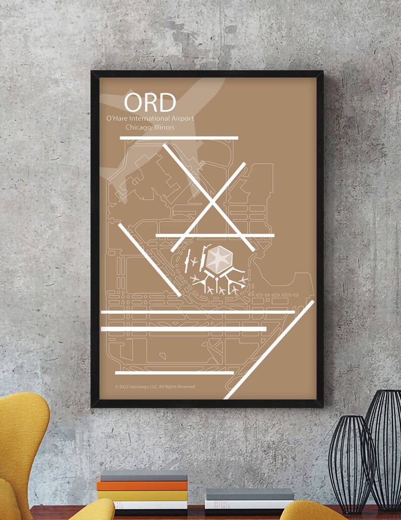 ORD Chicago Airport Map Poster Ohare Airport Code and Runway - Etsy