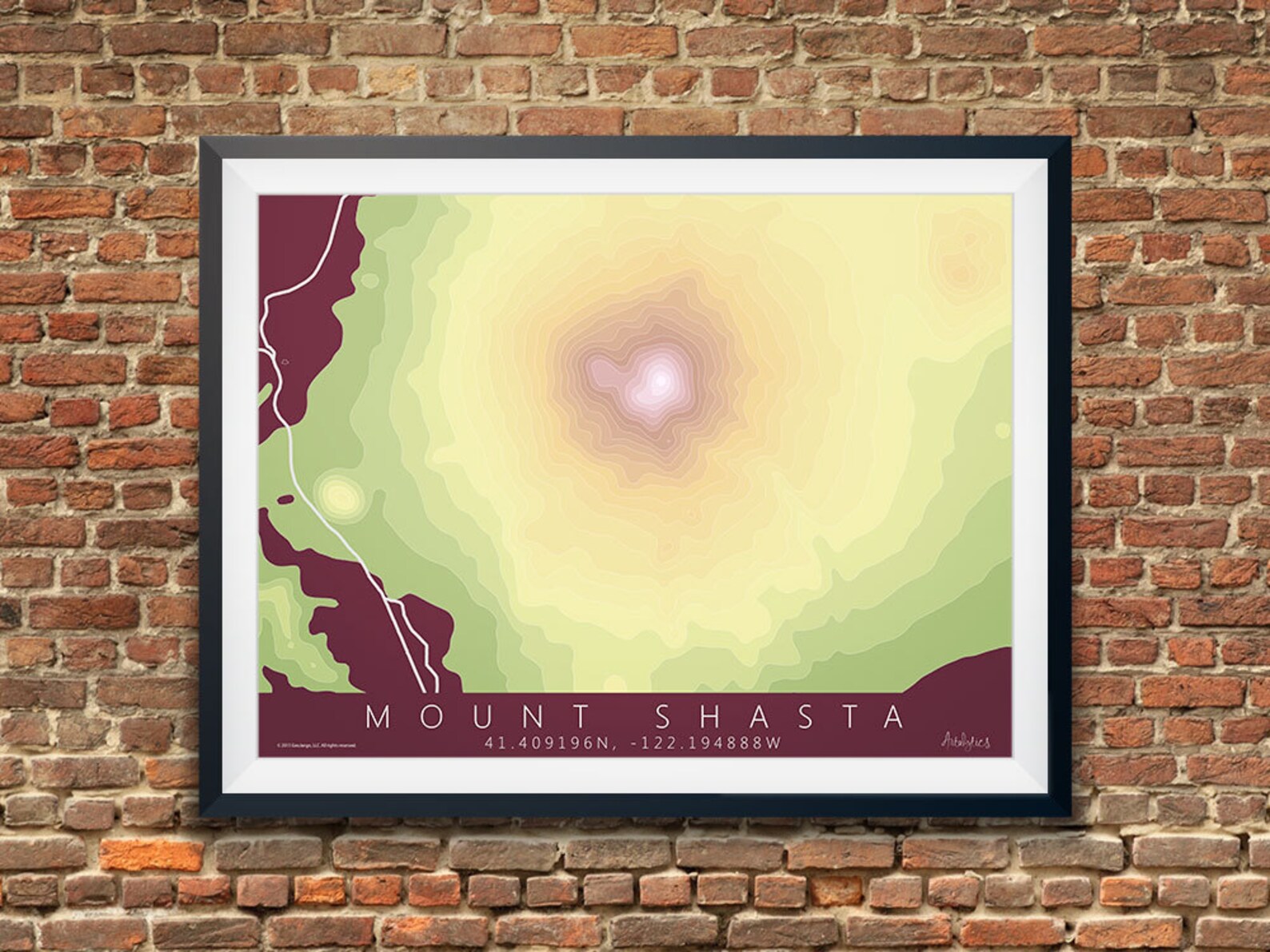 Mount Shasta Map Art | Mt Shasta | Climb Every Mountain | Topo Map ...