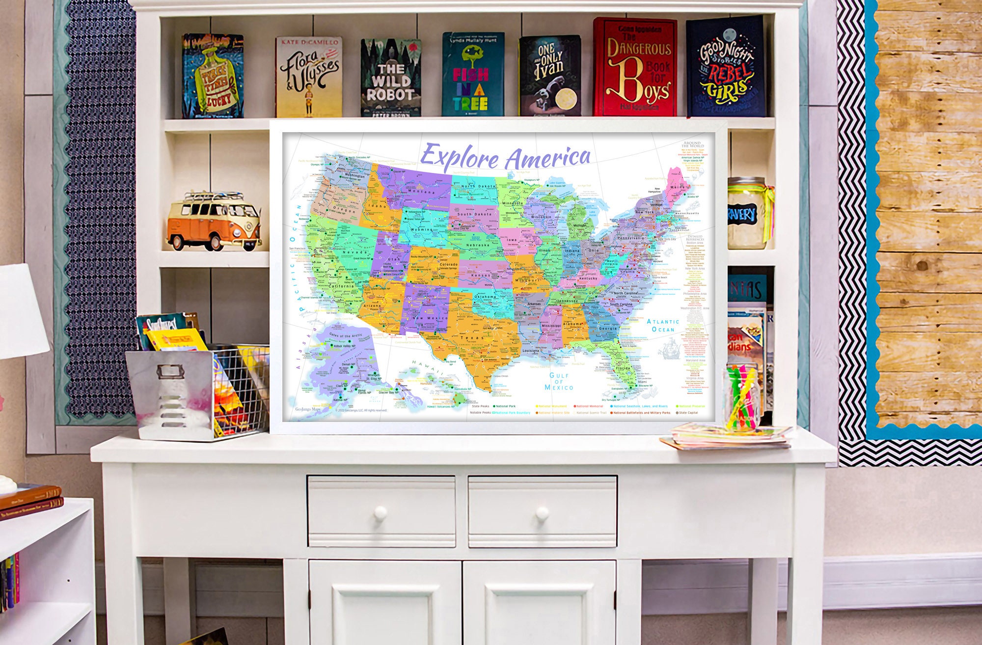 USA Sticker Map for Kids With National Parks, Framed Sticker Board or ...