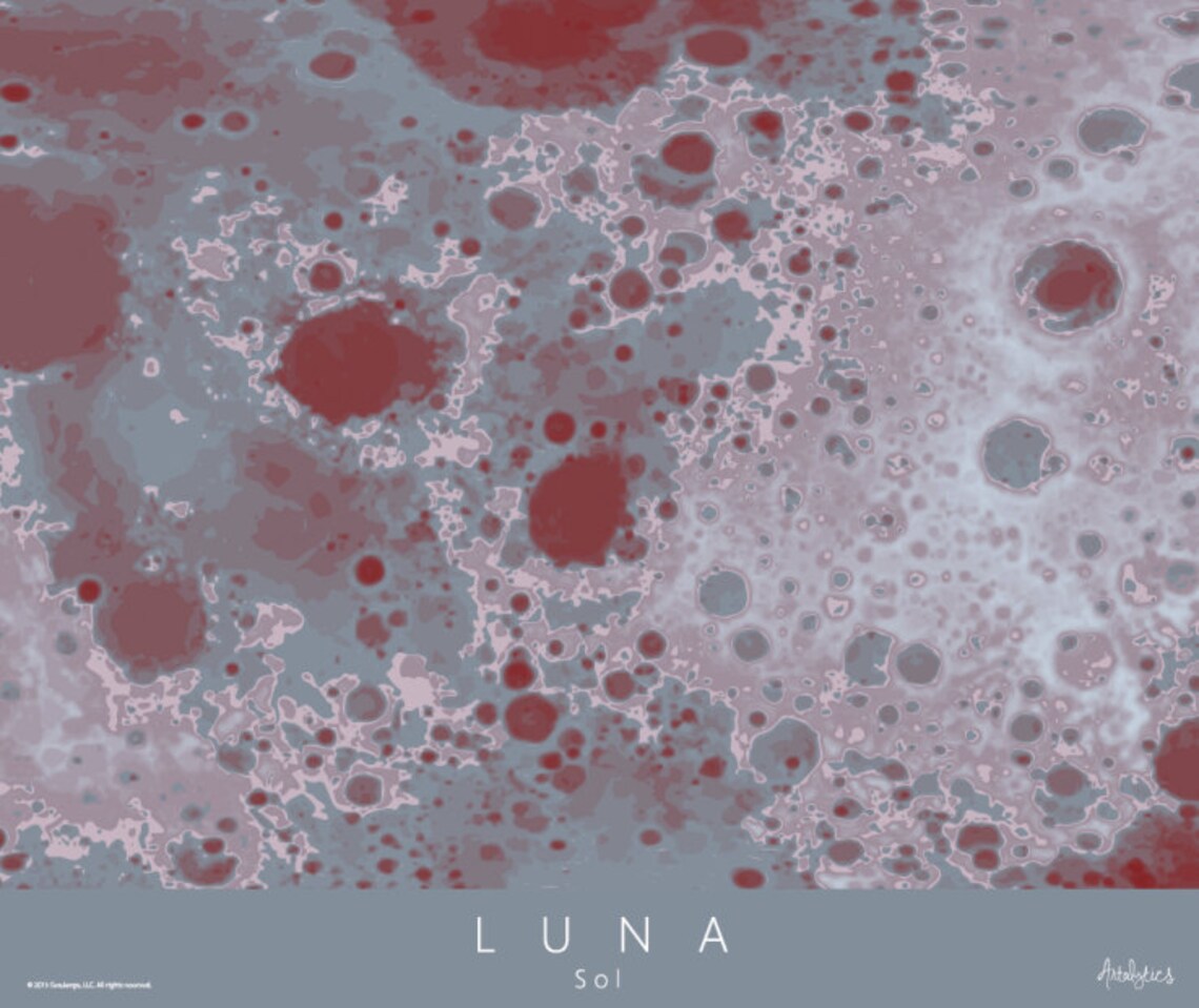 Moon Terrain Map 3D Lunar Terrain Art Luna Topo 3D Art - Etsy