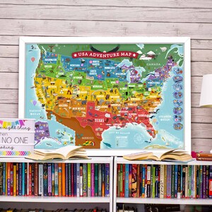 Large USA Map for Kids, Colorful Beautifully Illustrated Landmarks ...