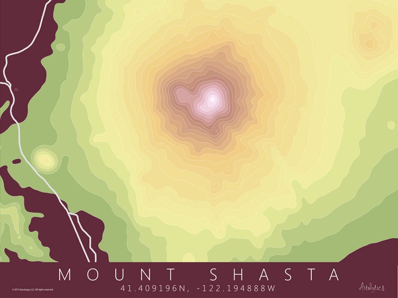 Mount Shasta Map Art | Mt Shasta | Climb Every Mountain | Topo Map ...