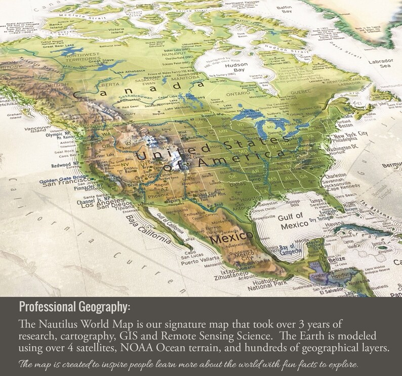 Nautilus World Map Push Pin World Map Wall Art With USA - Etsy