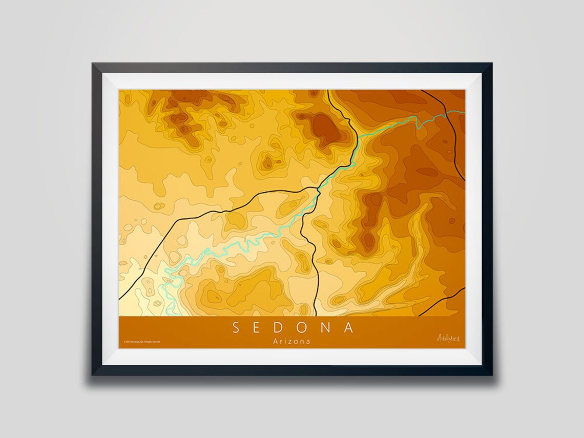 Sedona Map Art Sedona Topo Map Arizona Map Topo Map - Etsy