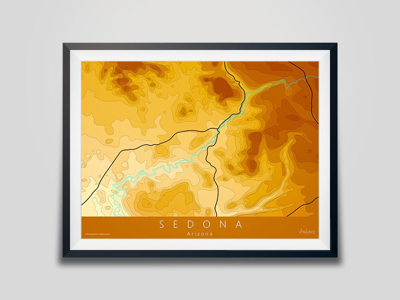 Sedona Map Art Sedona Topo Map Arizona Map Topo Map - Etsy