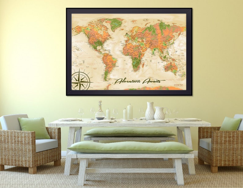 Watercolor World Map Detailed Geography Created by a - Etsy