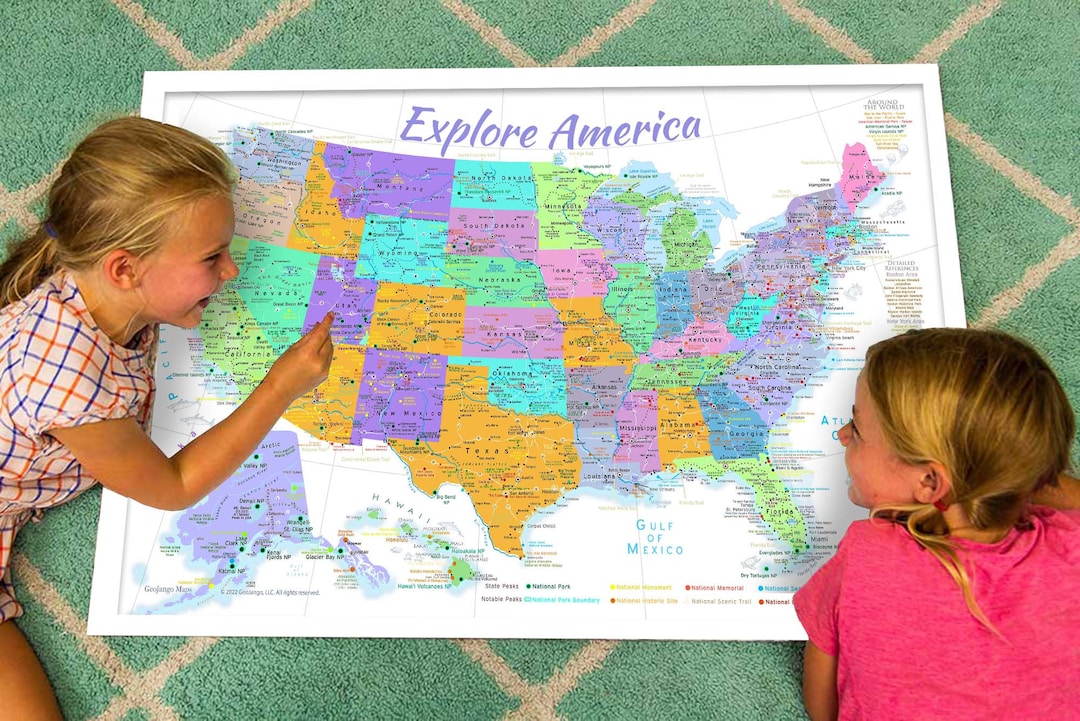 USA Sticker Map for Kids With National Parks, Framed Sticker Board or ...
